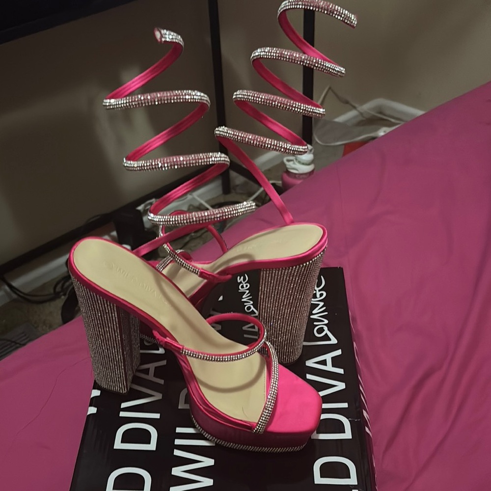 Diva Lounge Pink Spiral Strap Heels - Gem